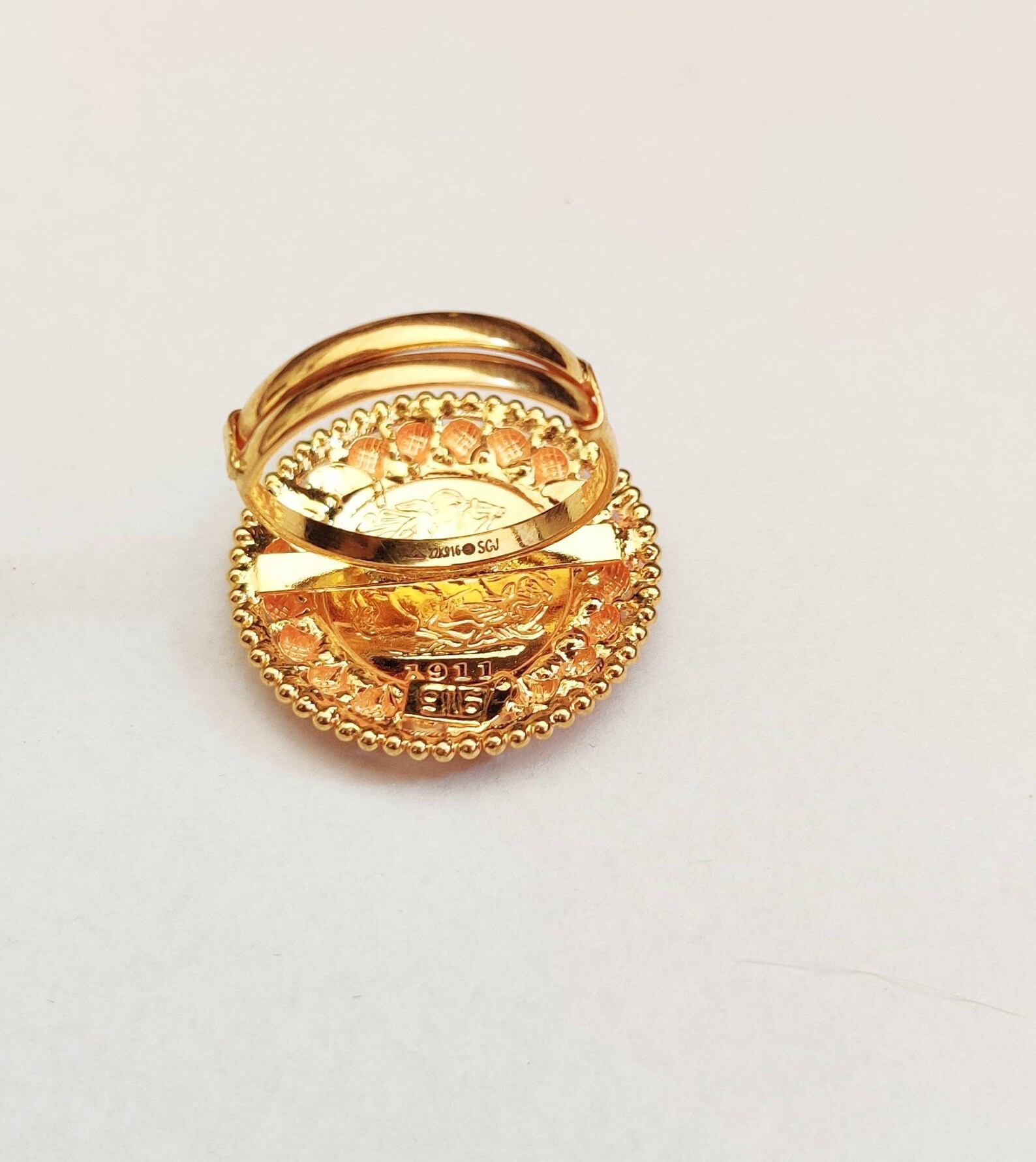 22k Solid Gold Coin Ring- Vintage Designer Gold Coin Ring- Ginni Coin ...