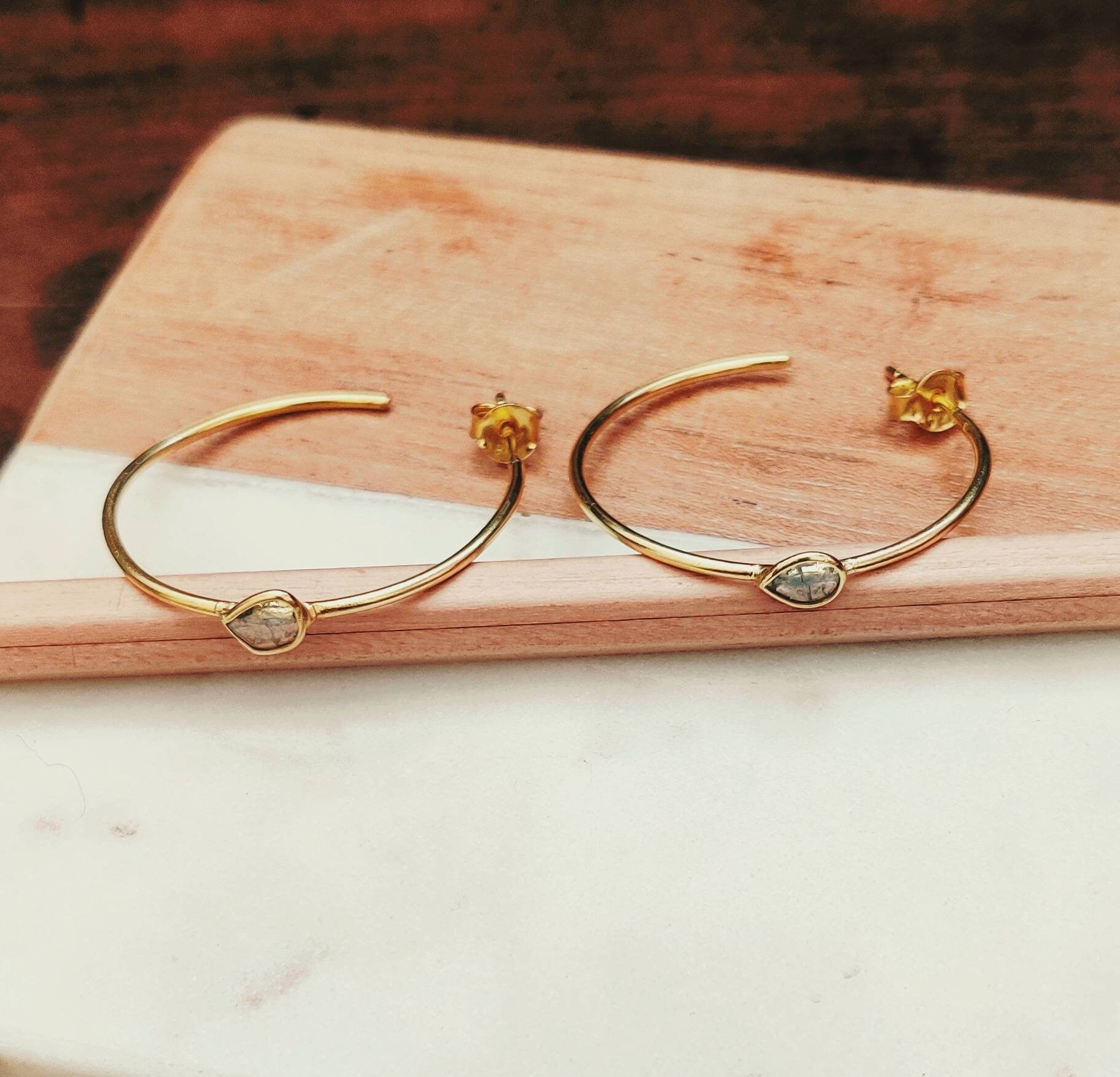 Polki Diamond Stud Hoops, Diamond Studs, Rough Diamond Hoops, Gold ...