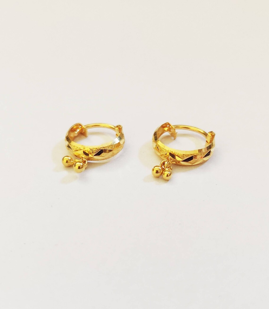 22k Gold Dangling Hoops, Solid Gold Hoops, Dangling Gold Hoops, Simple ...