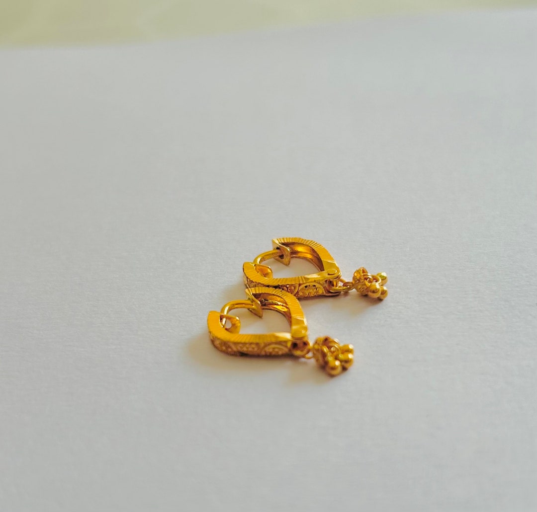22k Gold Hoops, Indian Hoops, Gold Dangling Hoops, Dangling Chain Hoops ...