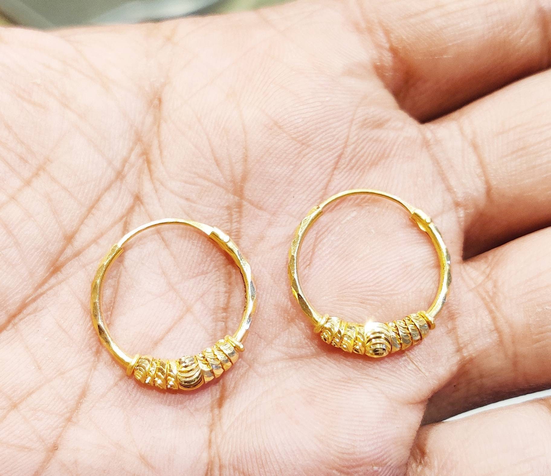 22k Gold Hoops Bold Design Gold Hoops Elegant Indian Hoops - Etsy