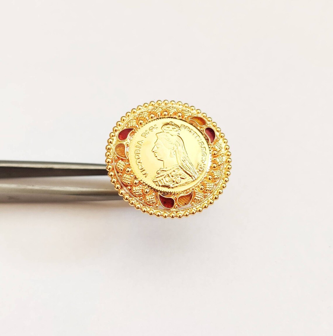 22k Solid Gold Coin Ring Vintage Designer Gold Coin Ring - Etsy