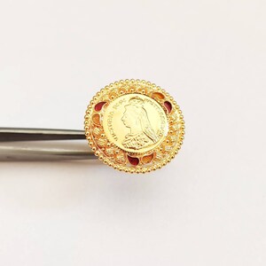 22k Solid Gold Coin Ring- Vintage Designer Gold Coin Ring- Ginni Coin ...