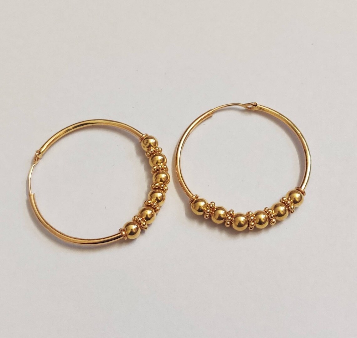 22k Hallmarked Gold Hoops, Indian Gold Hoops, Rajasthani Ball Hoops ...