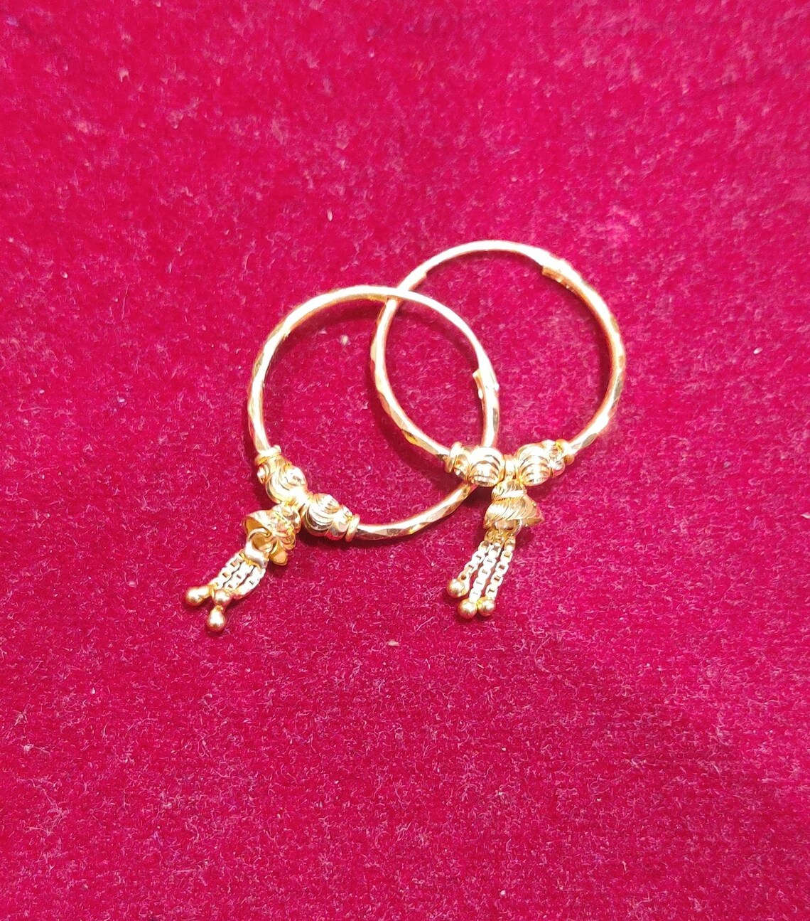 22k Gold Hoops, Dangling Chain Gold Hoops, Classic Bell Golden Hoops ...