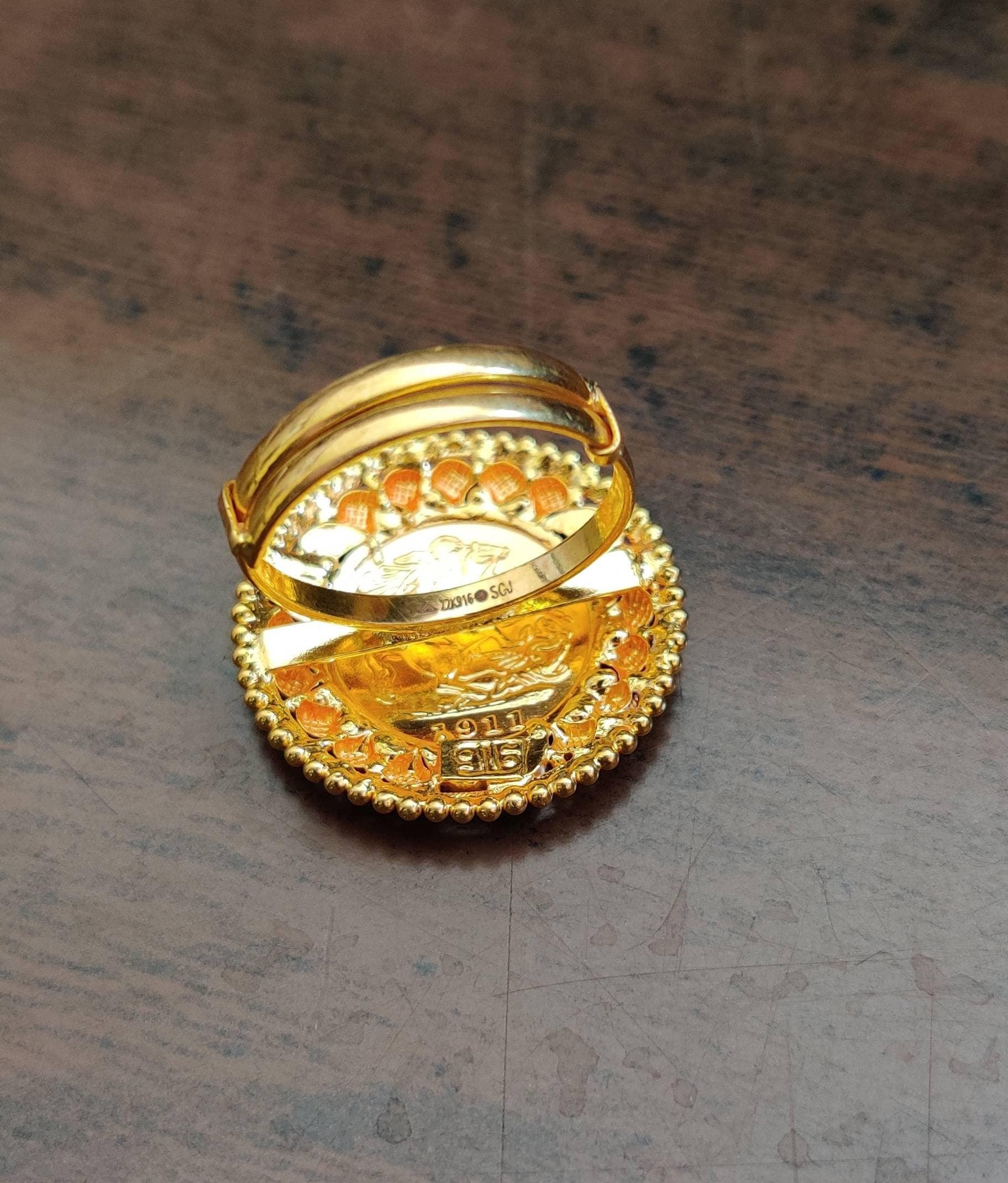 22k Solid Gold Coin Ring- Vintage Designer Gold Coin Ring- Ginni Coin ...