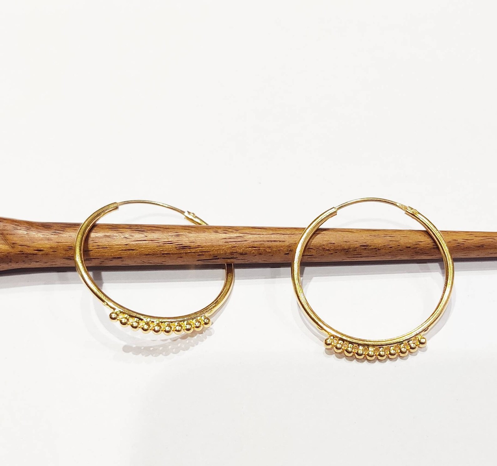 22k Hallmarked Gold Hoops, Indian Gold Hoops, Rajasthani Ball Hoops ...