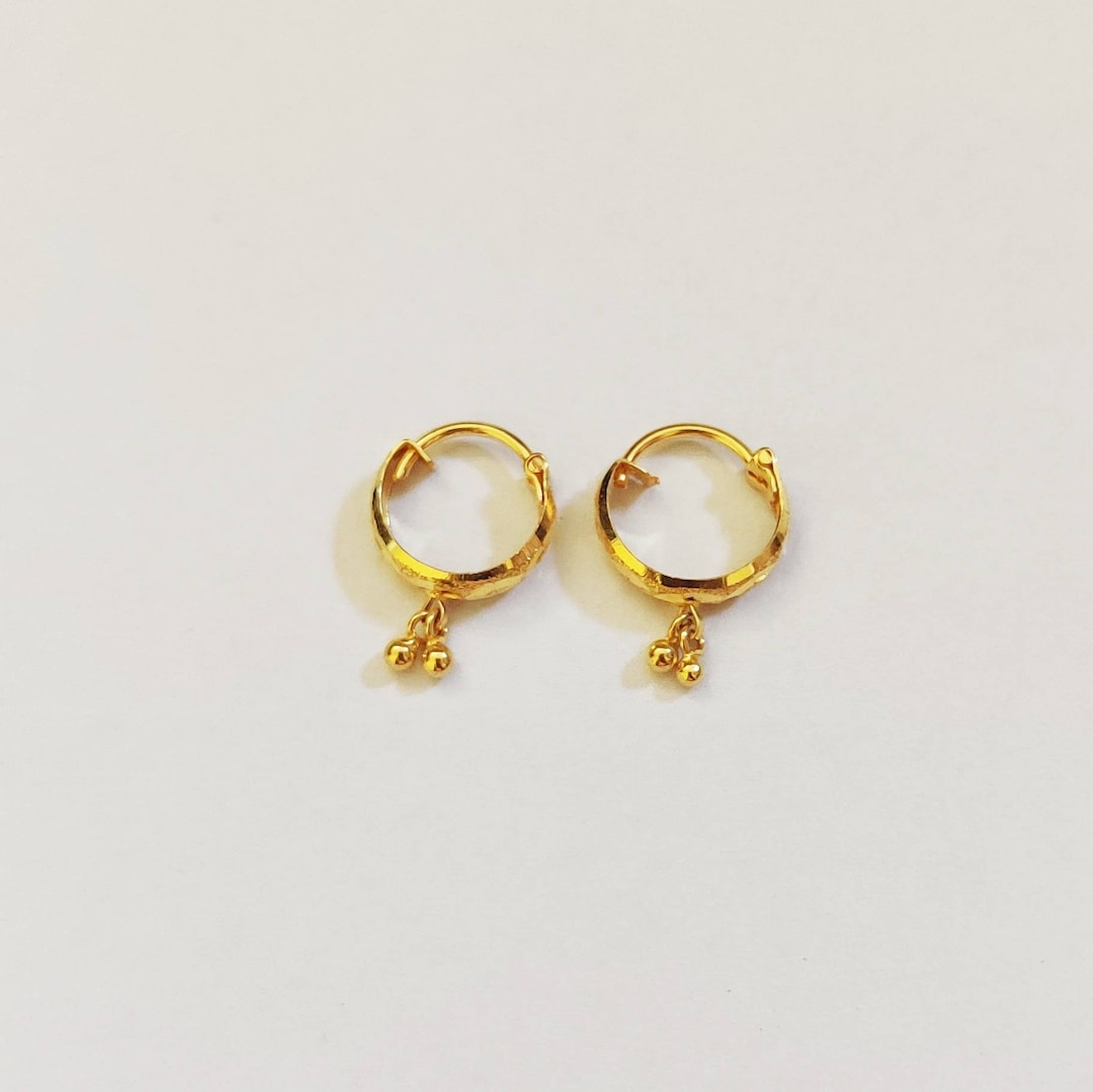 22k Gold Dangling Hoops, Solid Gold Hoops, Dangling Gold Hoops, Simple ...