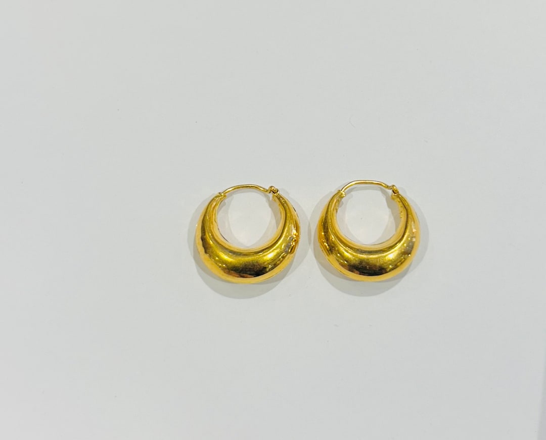 22k Gold Cashew Hoops, Solid Big Hoop, Indian Tribal Gold Hoops ...