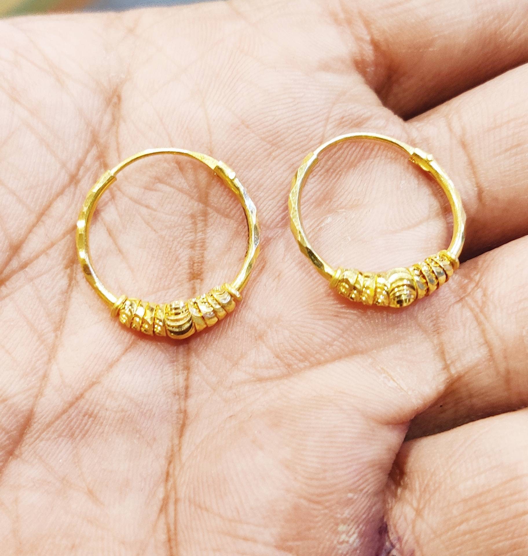 22k Gold Hoops Bold Design Gold Hoops Elegant Indian Hoops | Etsy