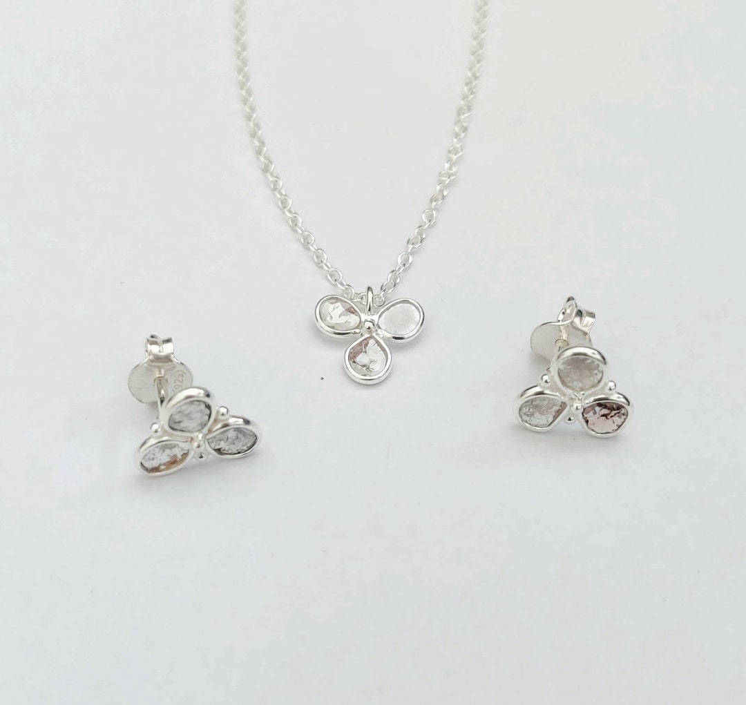 Blume Diamant Anhänger Set, Polki Diamant Blume Set, Silber Diamant ...