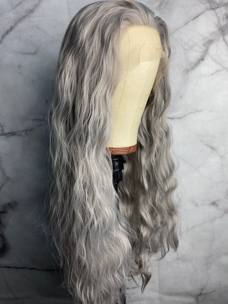 Silver Loose Wavy Wig,lace Front Wiggrey Wig,silver Gray Wig, Kinky ...
