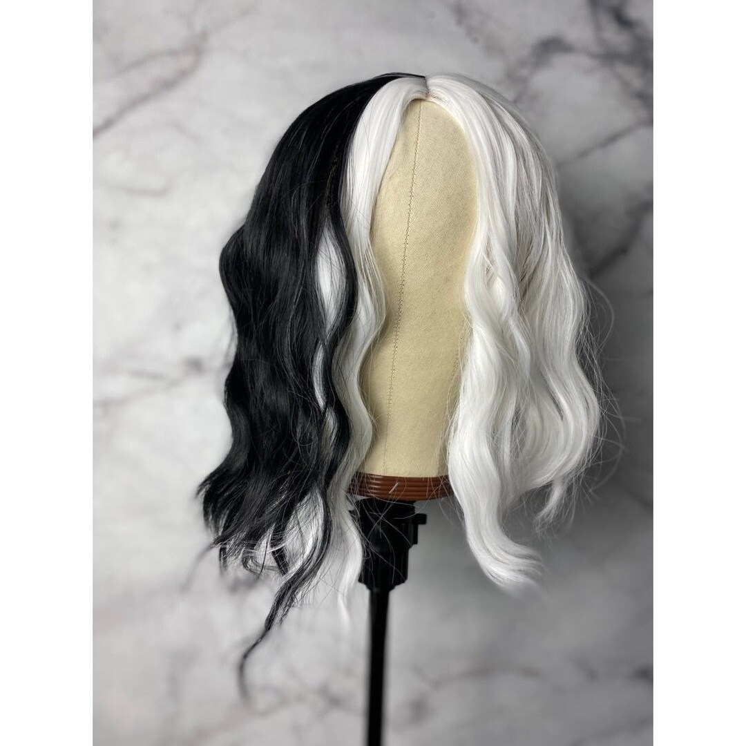Cruella De Vil Hair Wig,split Dye Wig,black Wig With White Wigs,short ...