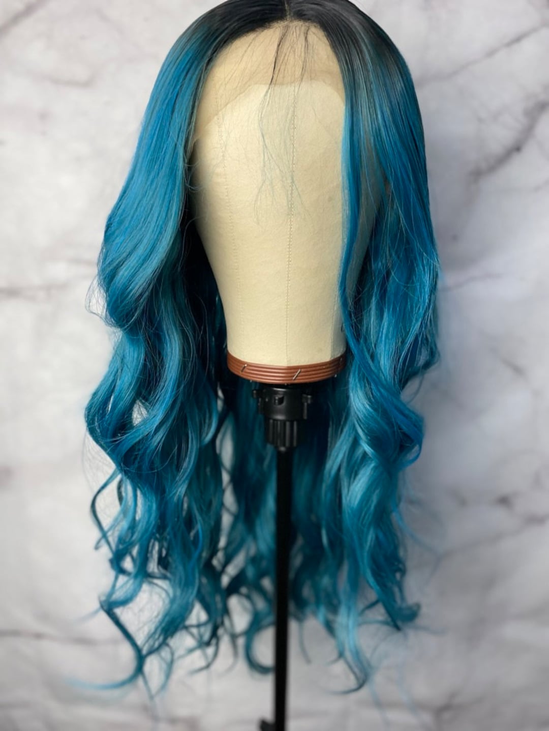 Ombre Blue Wig,lace Front Wig,teal Blue Wig, Cosplay Wigs,blue Wig With Black Roots,mermaid Blue ...
