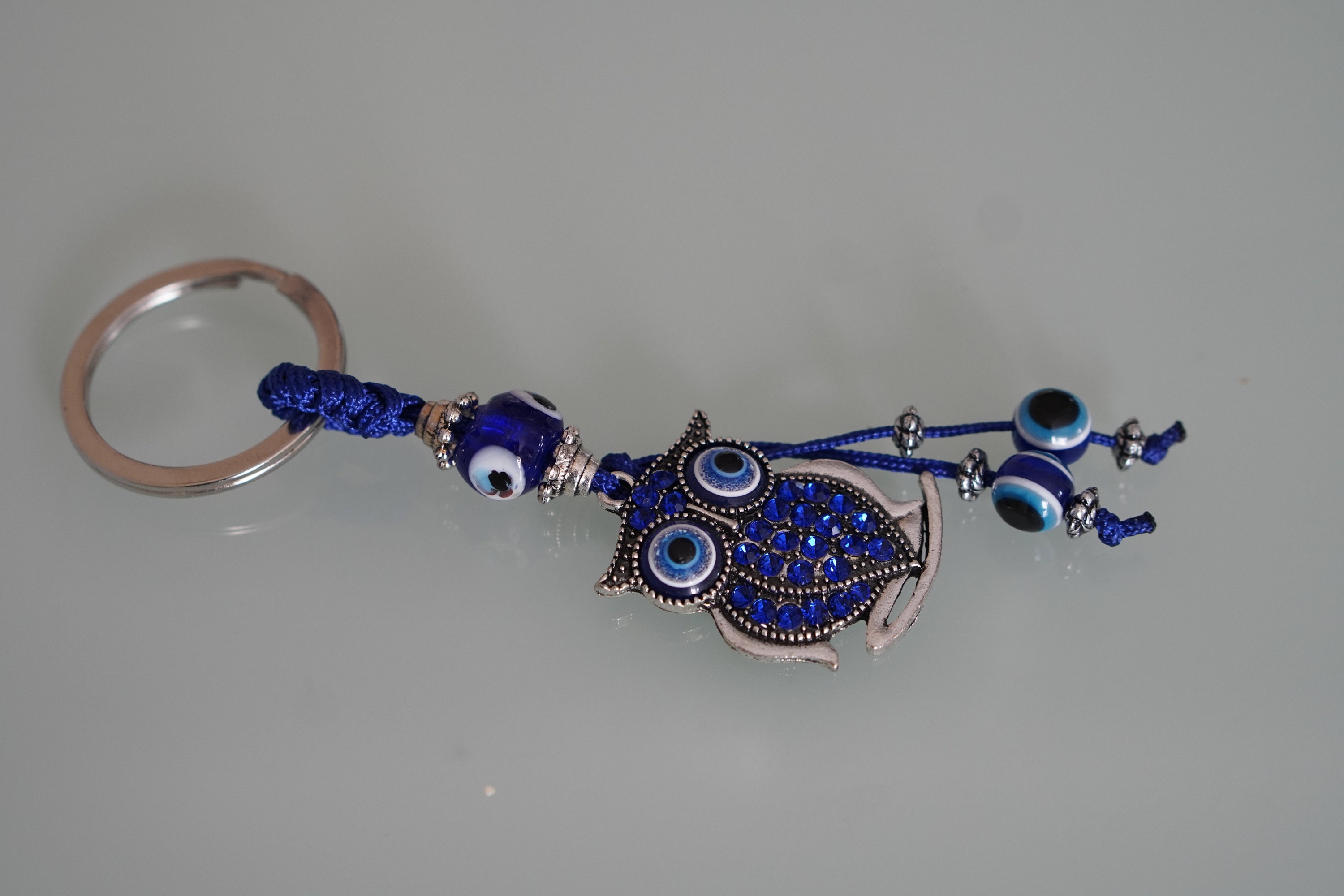 Owl Evil Eye Keychain With Beautiful Blue Stonesglass Evil - Etsy