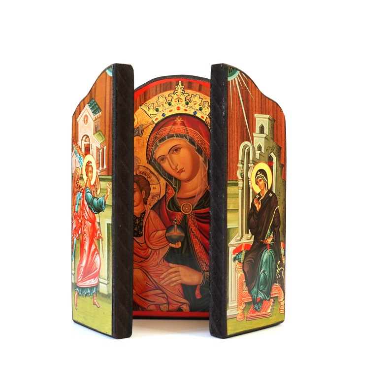 Triptych Wooden Icon of Holy Theotokos With Jesus and Many - Etsy