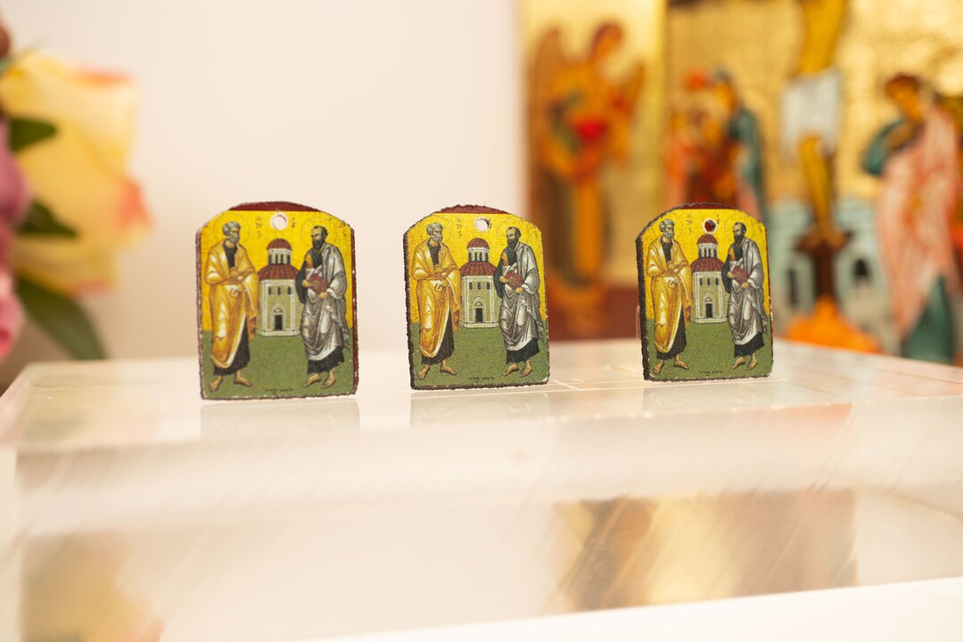 Tiny Icon With Apostle Peter and Paul Πετρος κ Παυλος 3pcs Byzantine ...