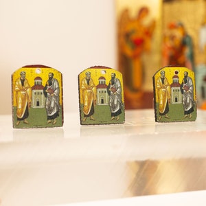 Tiny Icon With Apostle Peter and Paul Πετρος κ Παυλος 3pcs Byzantine ...