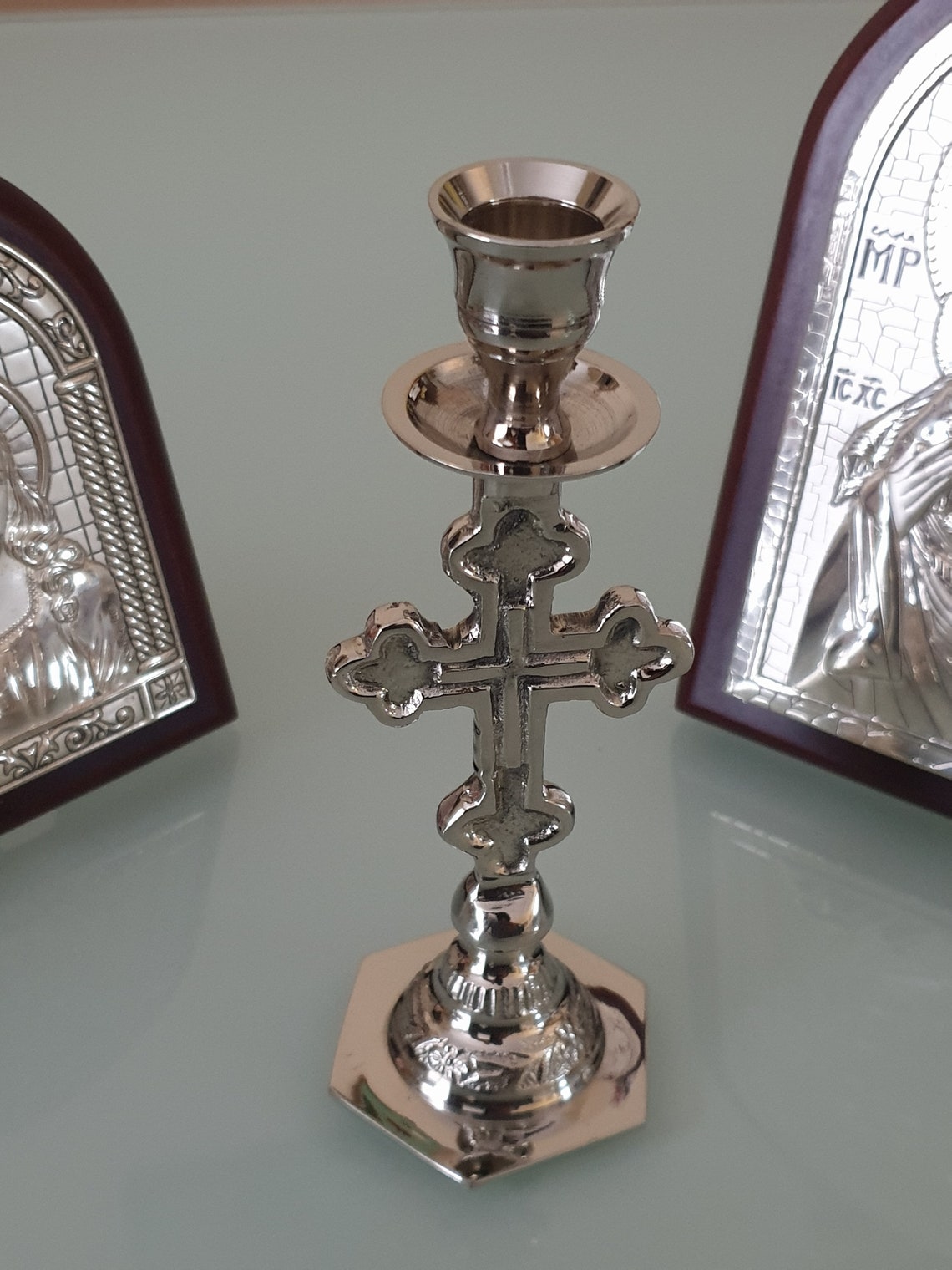 Curved Candlestick Candle Holder With Cross Hand Made Candle - Etsy