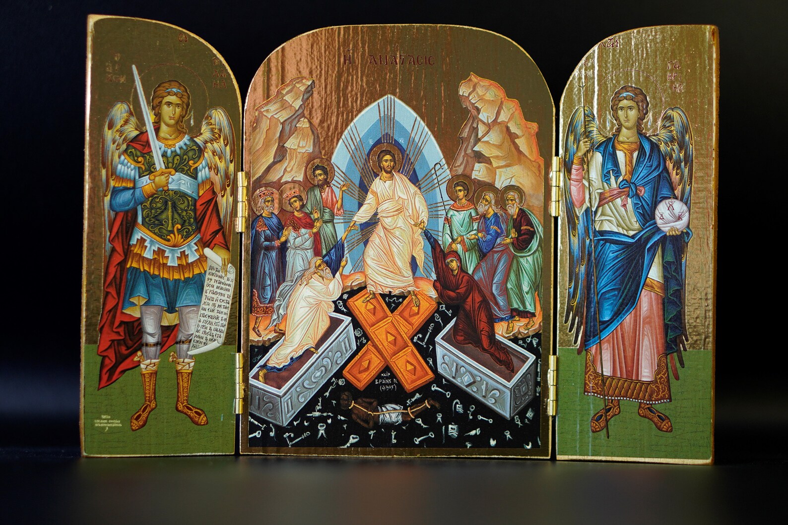 Triptych wooden Icon with Resurrection of Jesus Christ With | Etsy