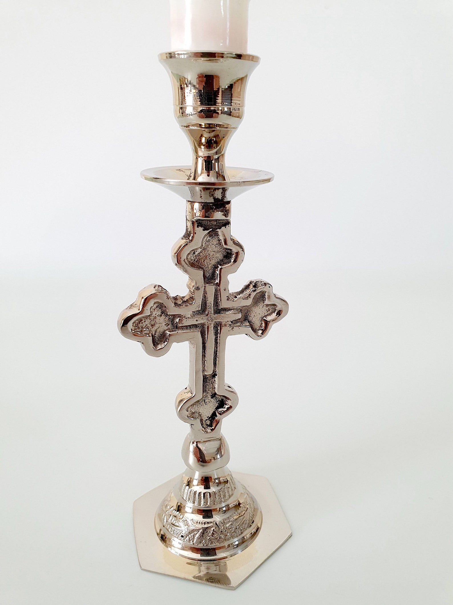 Curved Candlestick Candle Holder With Cross Hand Made Candle | Etsy