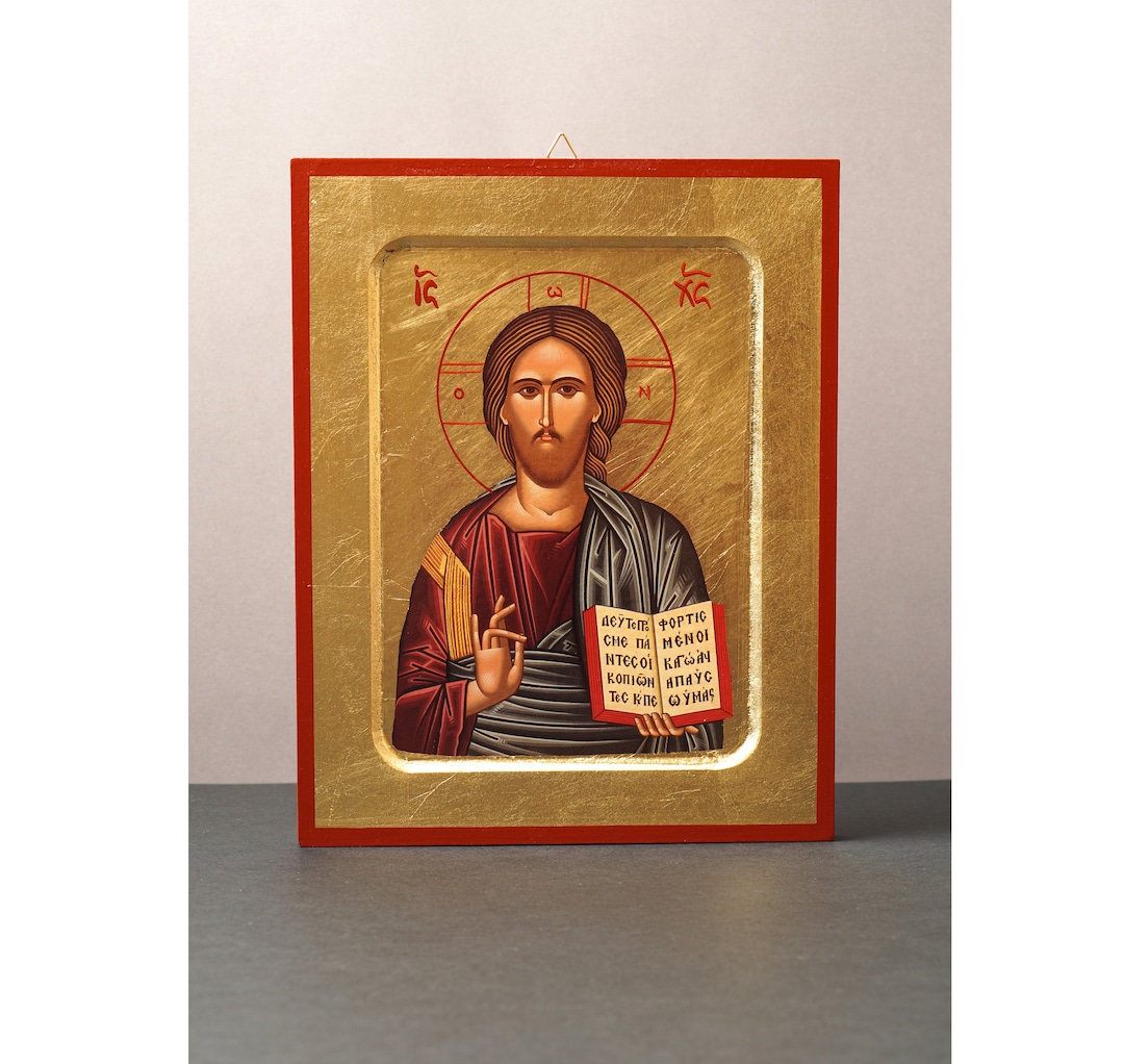 Orthodoxe Ikone des Segens Jesu Christi, byzantinische Ikone unseres Herrn, Kunstwandbehang auf ...