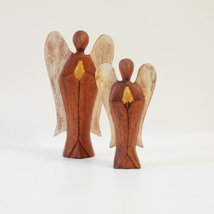 Hand Carved Pray Angel Wooden Figurine Wood Carving Decoration Angel ...