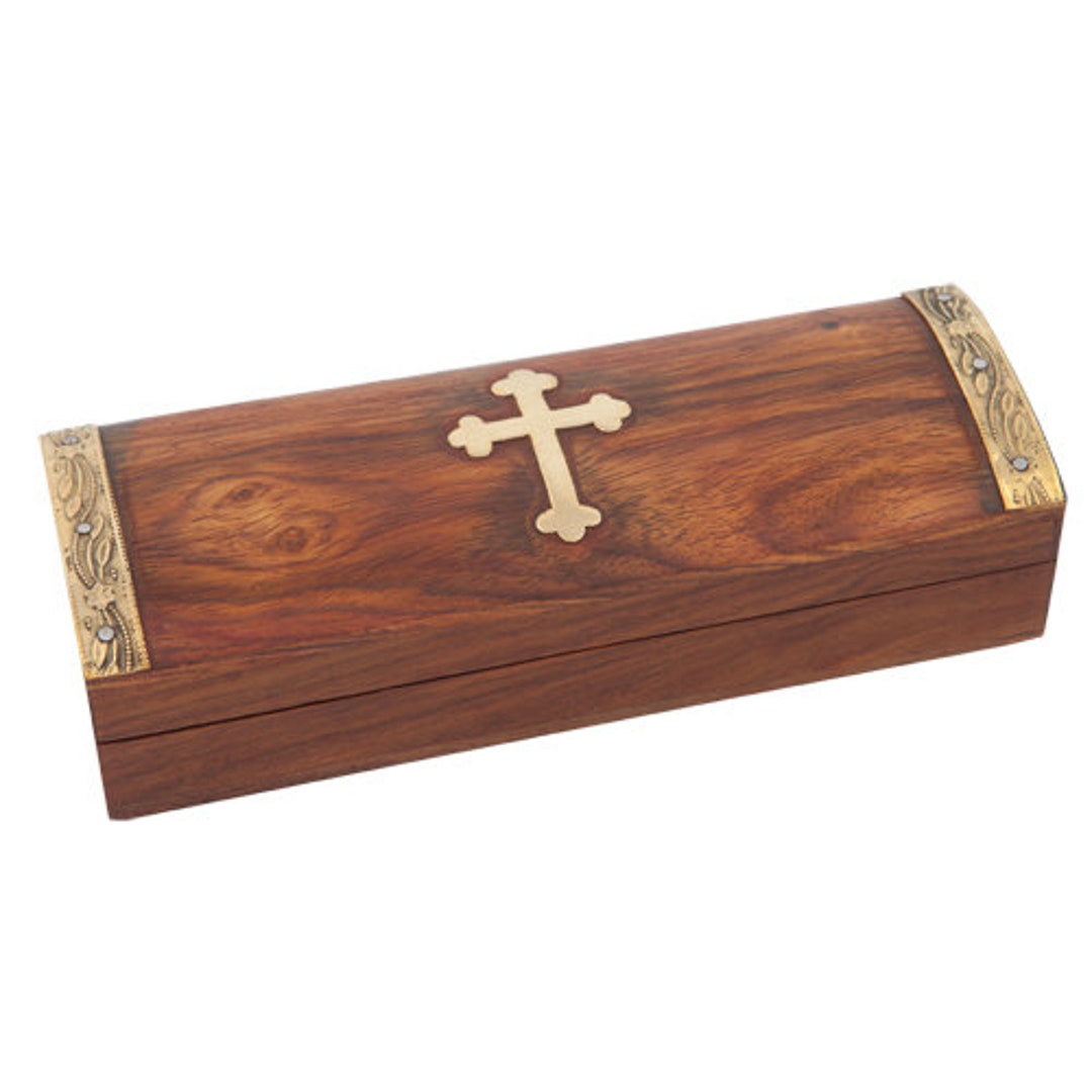 Handmade Wood Box With Christian Cross and Metallic Elements Decorative ...