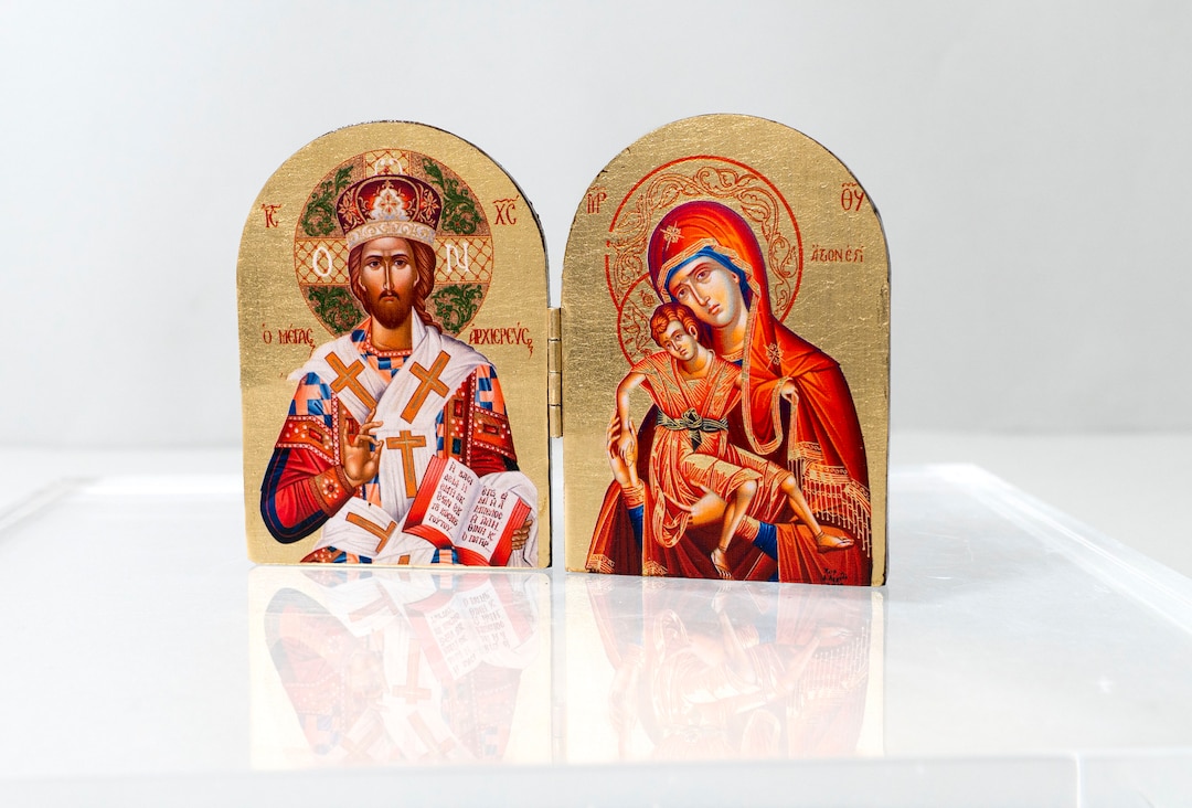 Carved Wooden ICXC Diptych Icon With Supreme Quality Jesus Christ the ...
