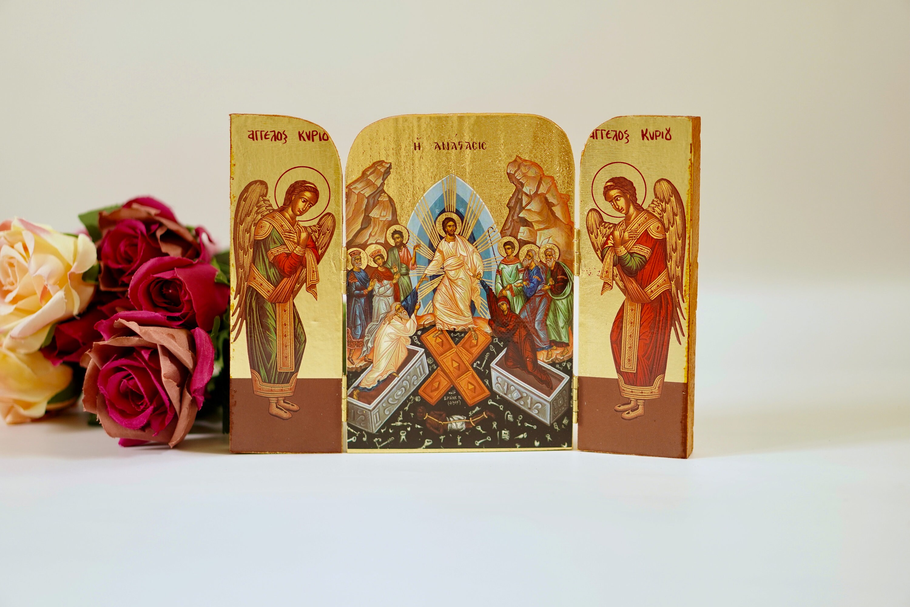 Triptych Wooden Icon With Resurrection of Jesus Christ With | Etsy