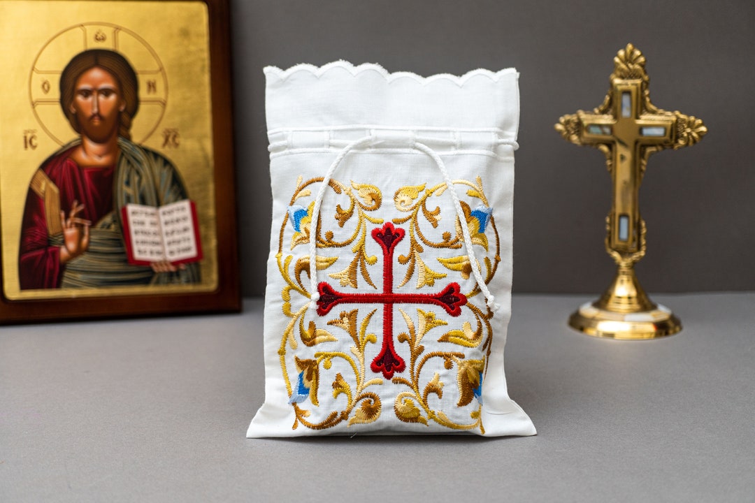 Embroidered Cotton Cloth Pouch for Prosphora,with Red Cross , Cloth ...
