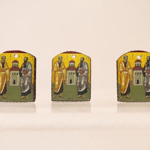 Tiny Icon With Apostle Peter and Paul Πετρος κ Παυλος 3pcs Byzantine ...