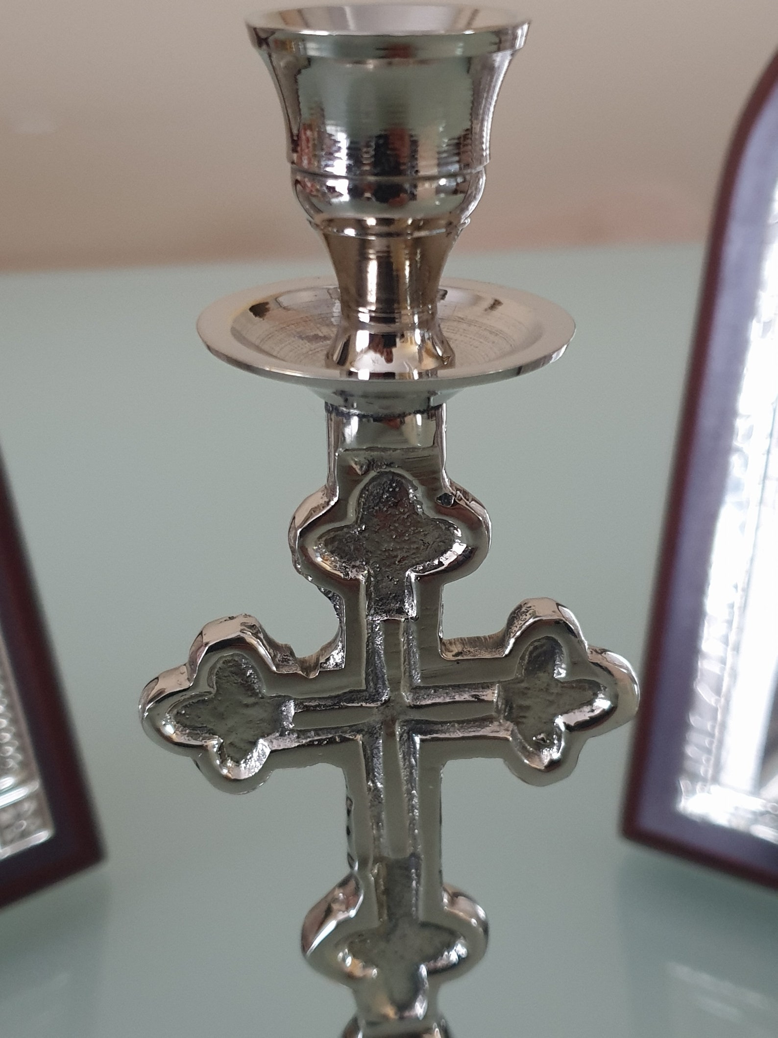 Curved Candlestick Candle Holder with cross Hand made candle | Etsy