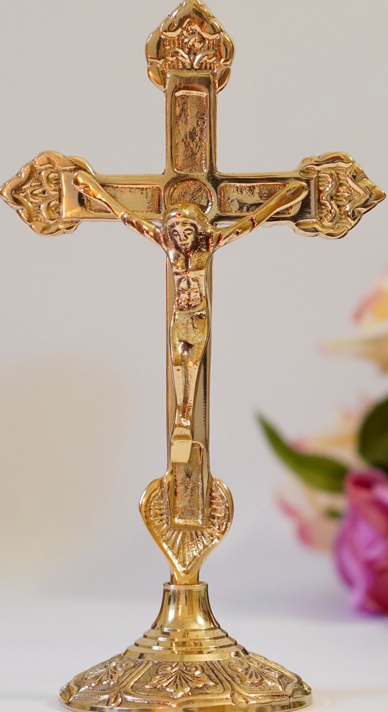 Standing Crucifix Brass Table Altar Blessing Crucifix Croce - Etsy