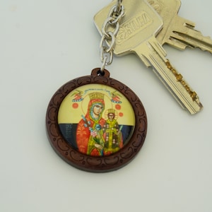 Orthodox Keychain With Mother of God gorgoipikoo Made of Curved Wood ...