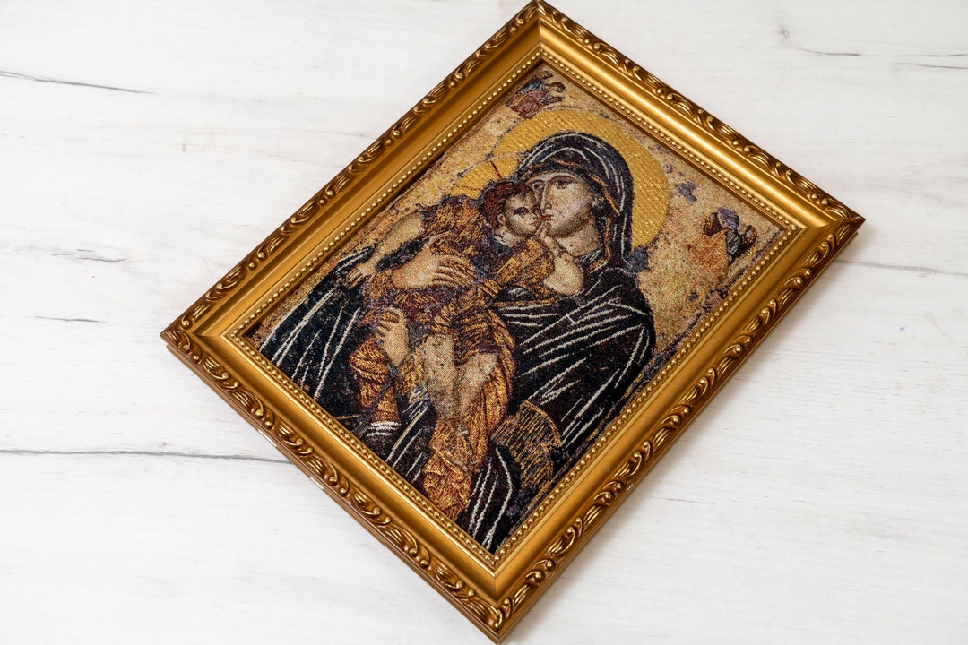 Embroidered Orthodox Icon in a Frame With Virgin Mary , Art Wall ...