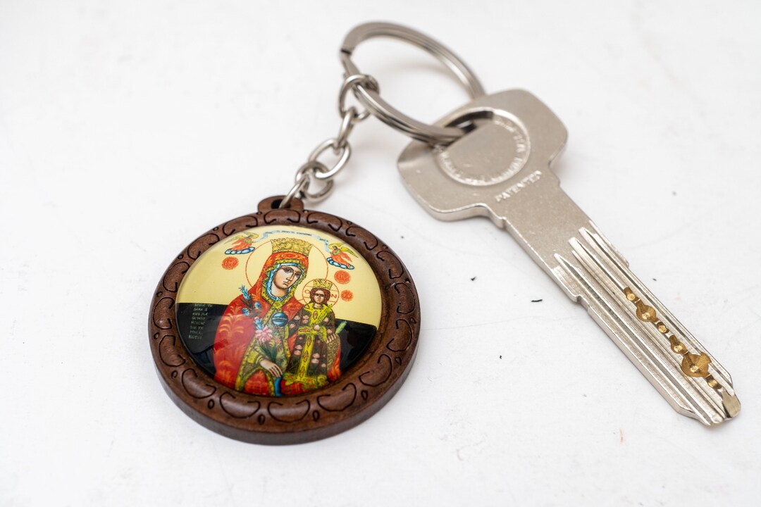 Orthodox Keychain With Mother of God gorgoipikoo Made of Curved Wood ...