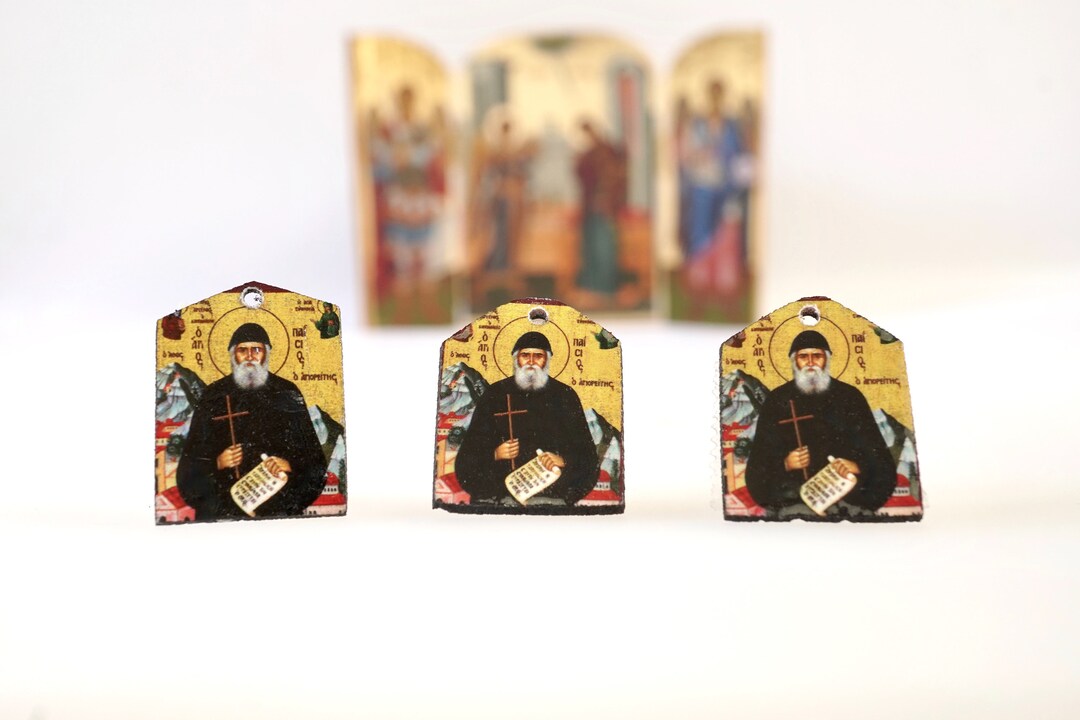 Tiny Icons Saint Paisios of Mount Athos 3pcs-wood Byzantine Christian ...