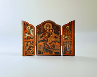 Triptych Wooden Icon of Holy Theotokos and With Many Themes of | Etsy
