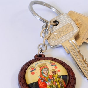 Orthodox Keychain With Mother of God gorgoipikoo Made of Curved Wood ...