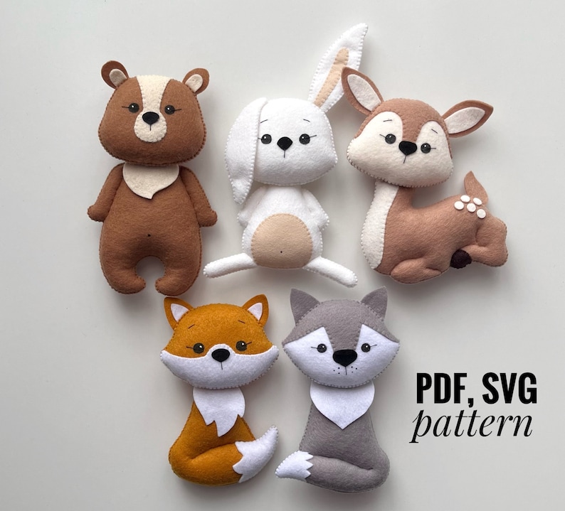 Woodland Animals Felt Pattern/ Forest Animals PDF Pattern/ Fox Bear ...