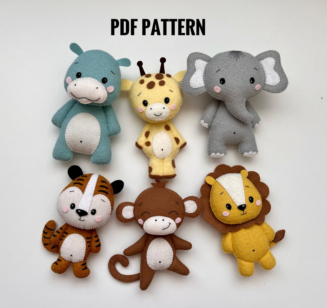 Lion Tiger Elephant Monkey Felt Pattern / Safari Animals Pattern - Etsy