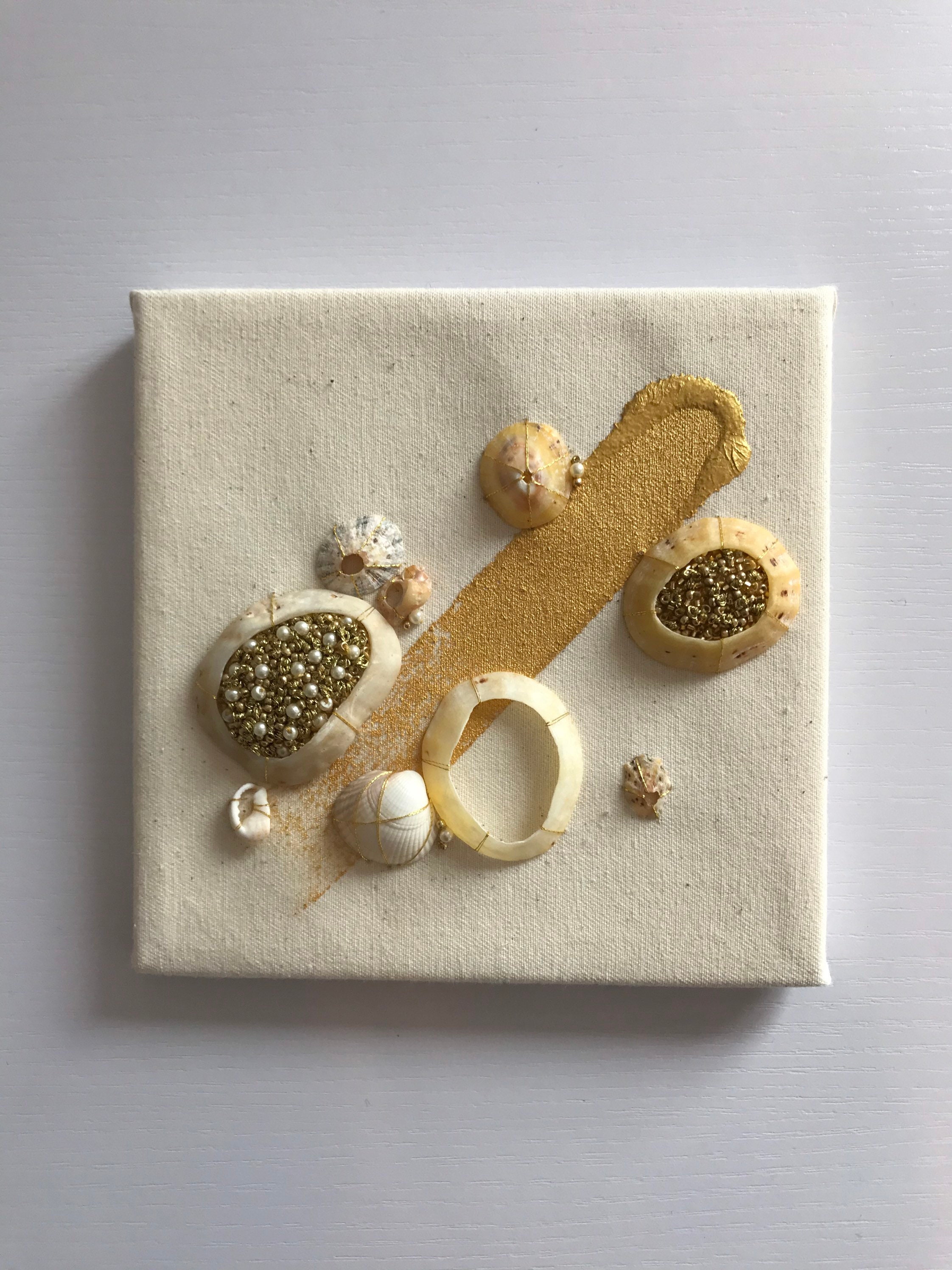 Embroidered Golden Shell Canvas Art by Tigertailtextiles // Luxury ...