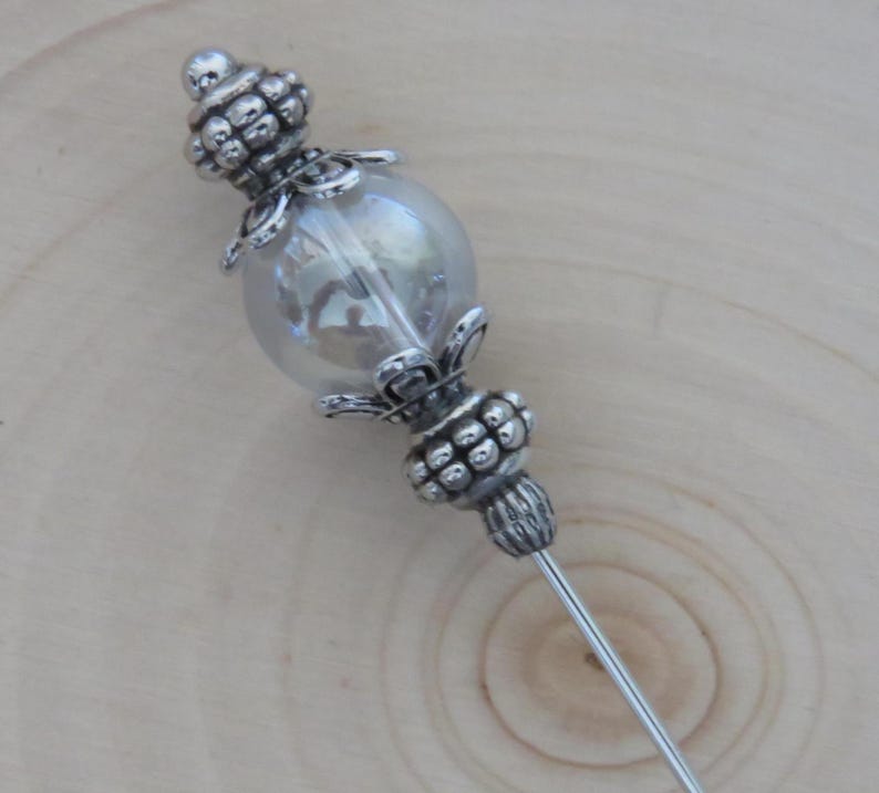 Hand Beaded Stick Pin: Silver Scarf, Lapel, Shawl Brooch - 4” - Etsy