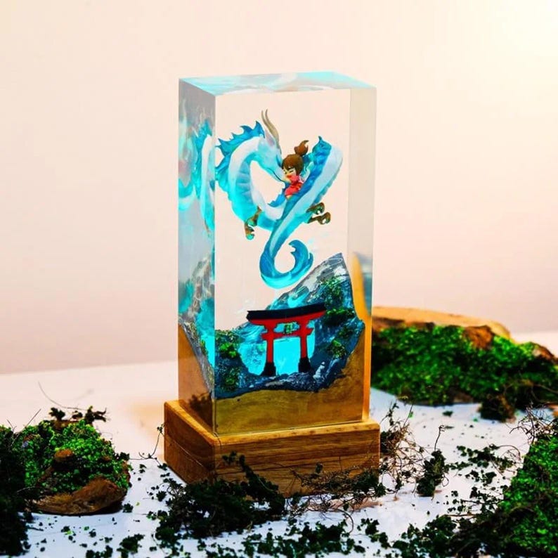 Chihiro and Haku Resin Art Lamp | Spirited Away Diorama Light | Studio ...