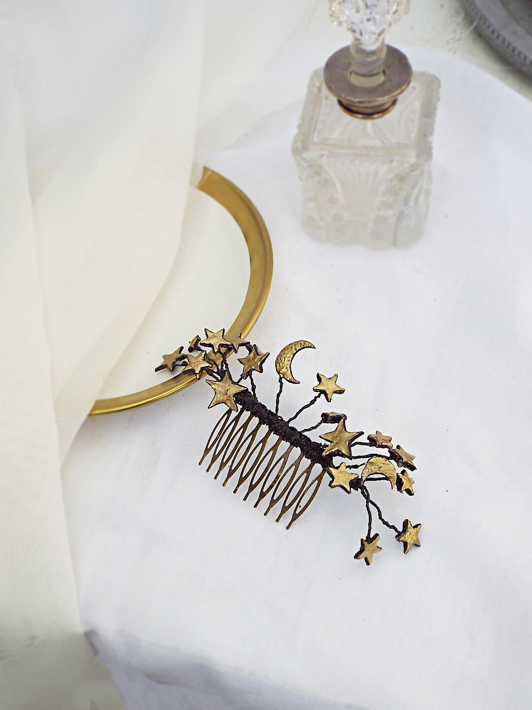 Celestial Star Hair Comb Black and Gold Star Comb Bridal - Etsy