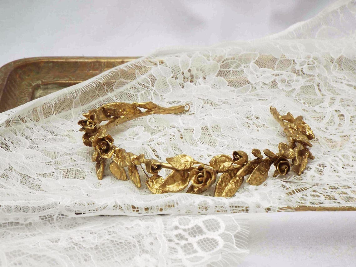 Gold Rose Wedding Crown: Whimsical Bridal Headpiece - Etsy