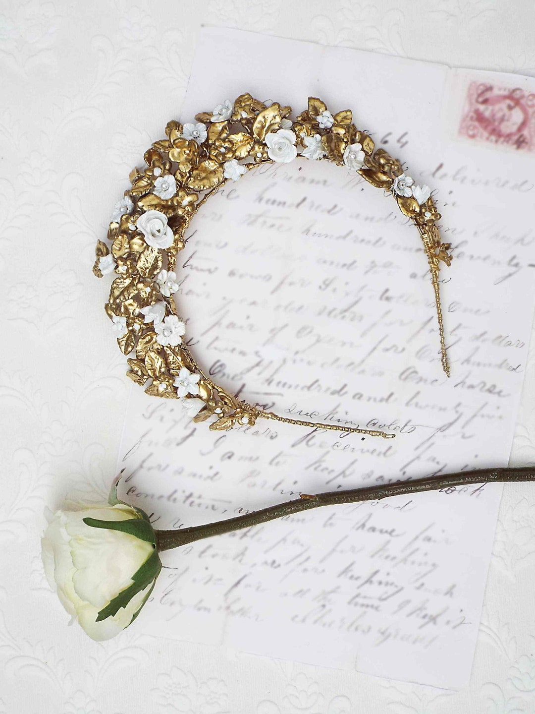 Golden Headdress, Gold Bridal Crown, Wedding Headpiece, Statement ...