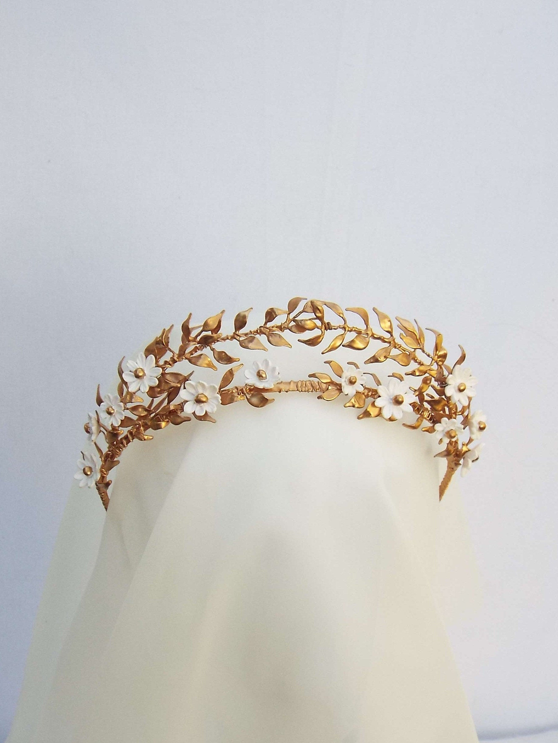 Bronze bridal Crown Bronze tiara 70s style wedding Daisy | Etsy