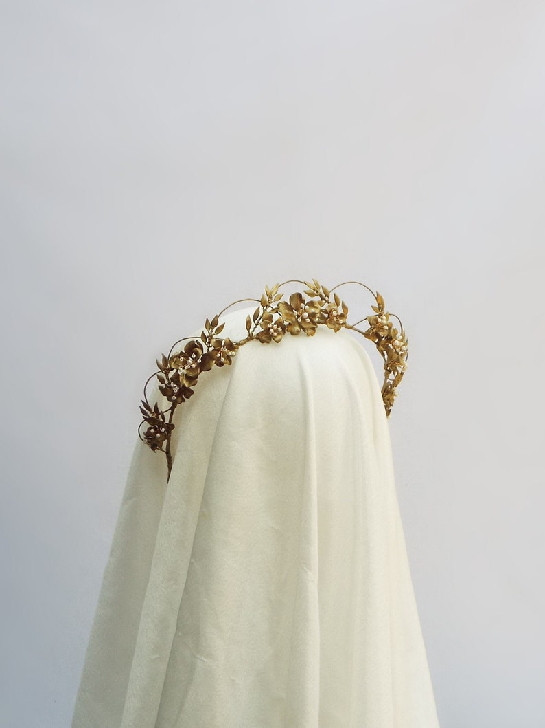 Dark Gold Floral Bridal Crown Antique Style Bridal Crown - Etsy